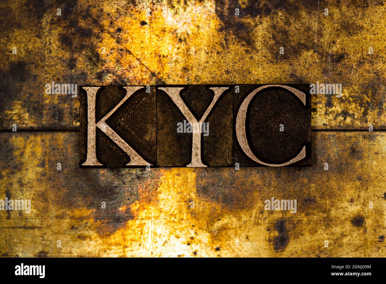 KYC text on textured grunge copper and vintage gold background Stock ...