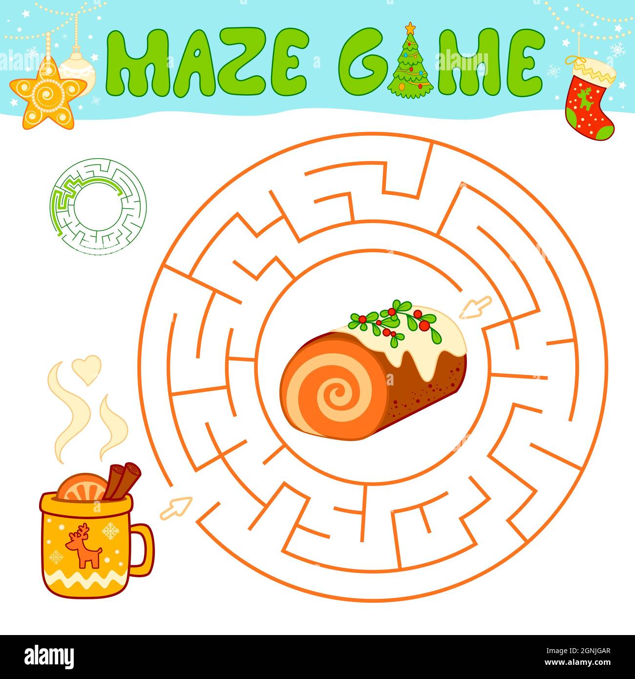 Christmas maze puzzle game for children. Circle maze or labyrinth game ...