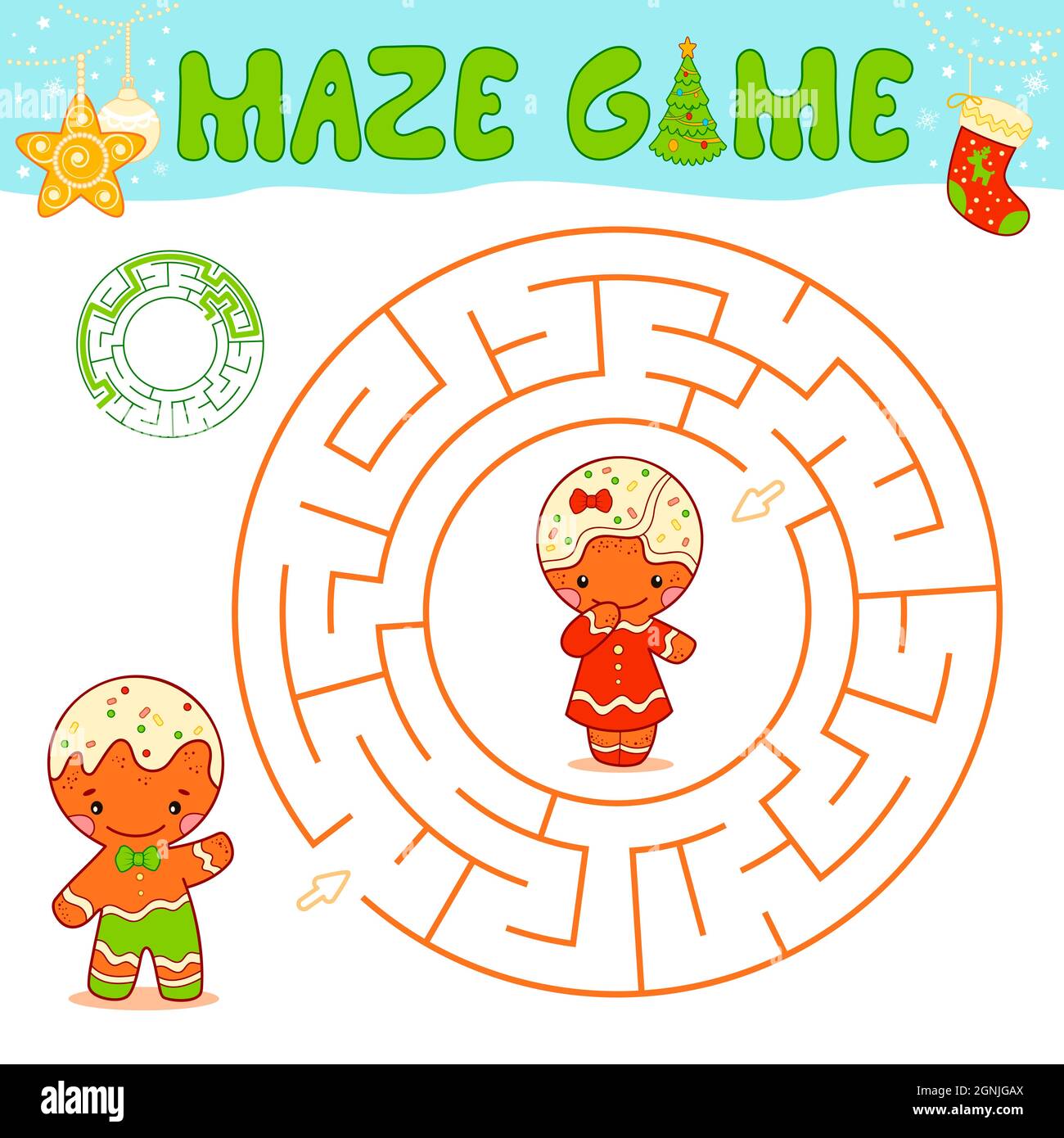 Christmas maze puzzle game for children. Circle maze or labyrinth game ...