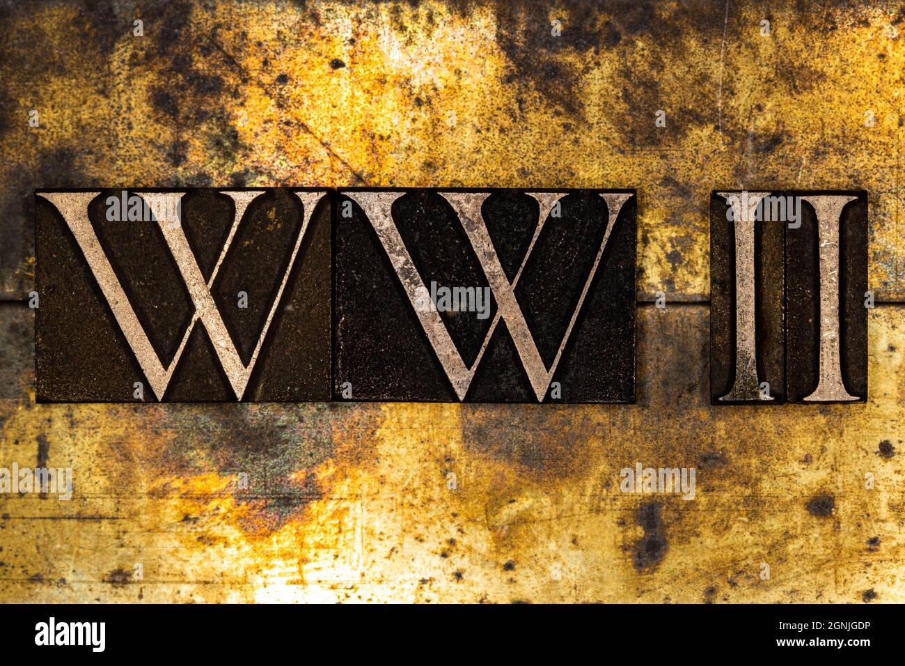 WW2 text on textured grunge copper and vintage gold background Stock ...