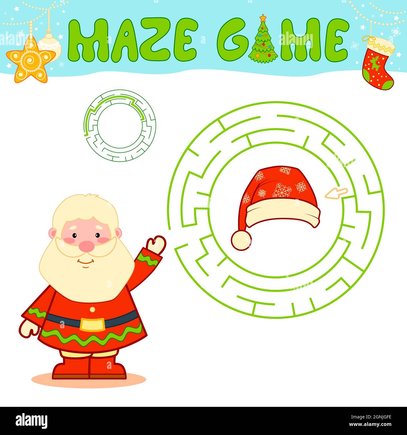 Christmas maze puzzle game for children. Circle maze or labyrinth game ...