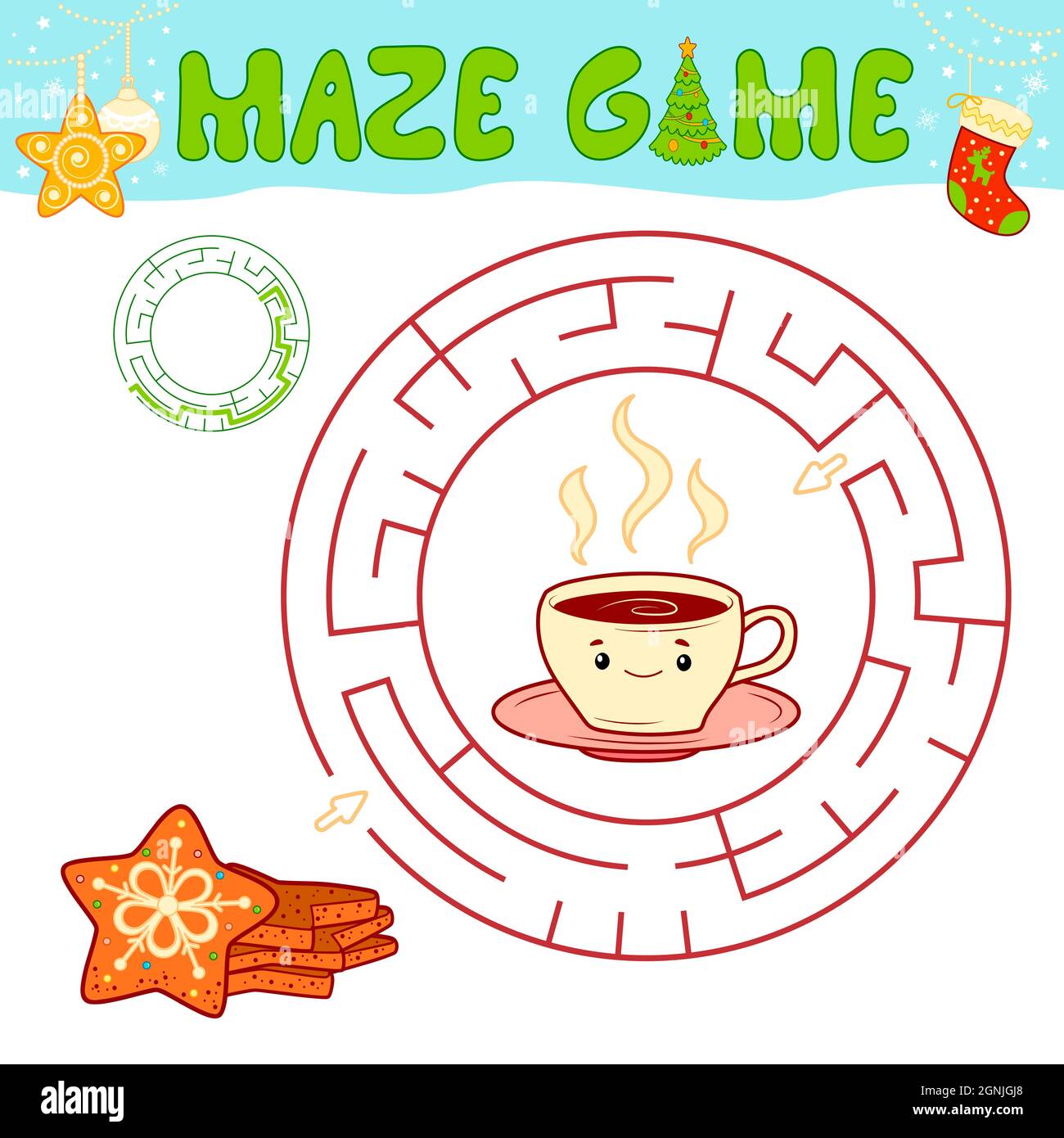 Christmas maze puzzle game for children. Circle maze or labyrinth game ...