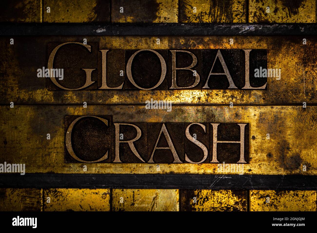 Global Crash text on textured grunge copper and vintage gold background ...