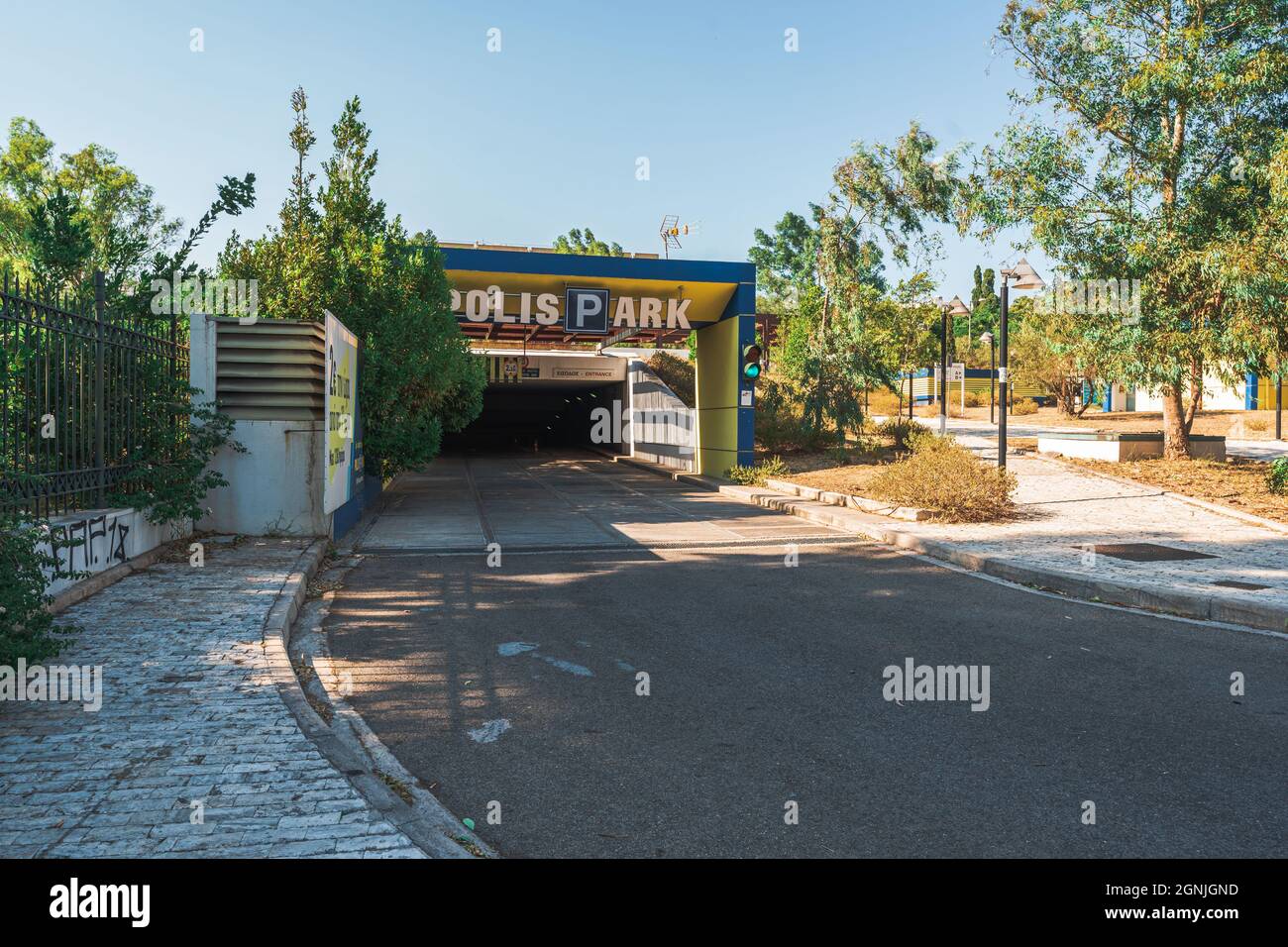 Entrance to the underground parking lot of Acropolis Park Stock Photo ...