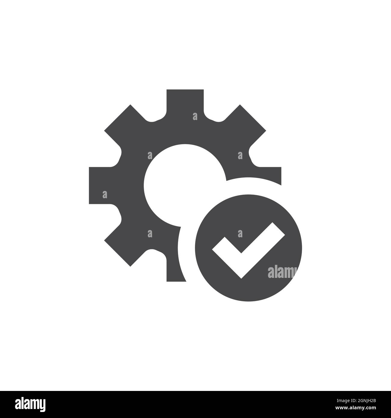 Cogwheel with ok, tick black vector icon. Gear and checkmark symbol ...