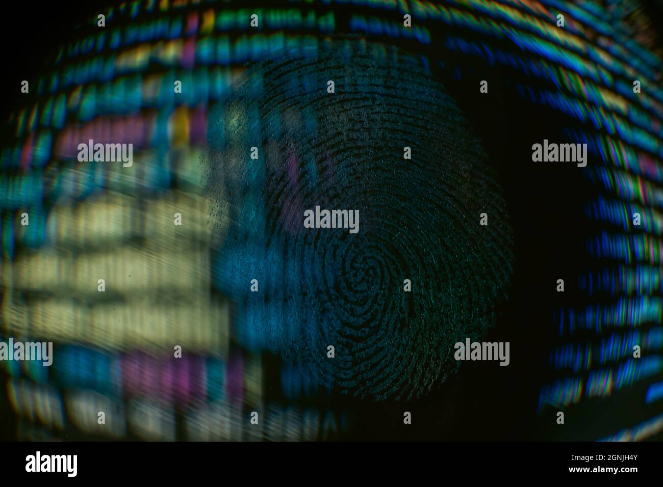 Nice fingerprint on the crumpled background of the code. Abstract ...