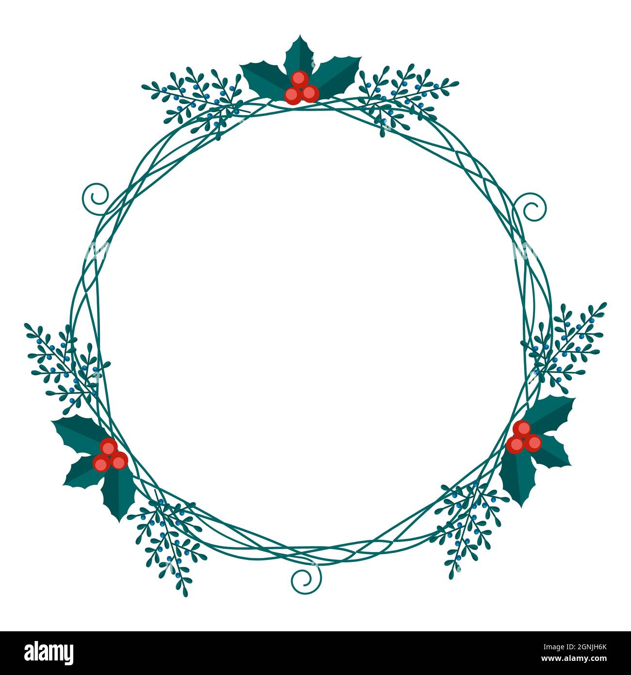 Merry Christmas floral round frame with winter plants frame - wreath in ...