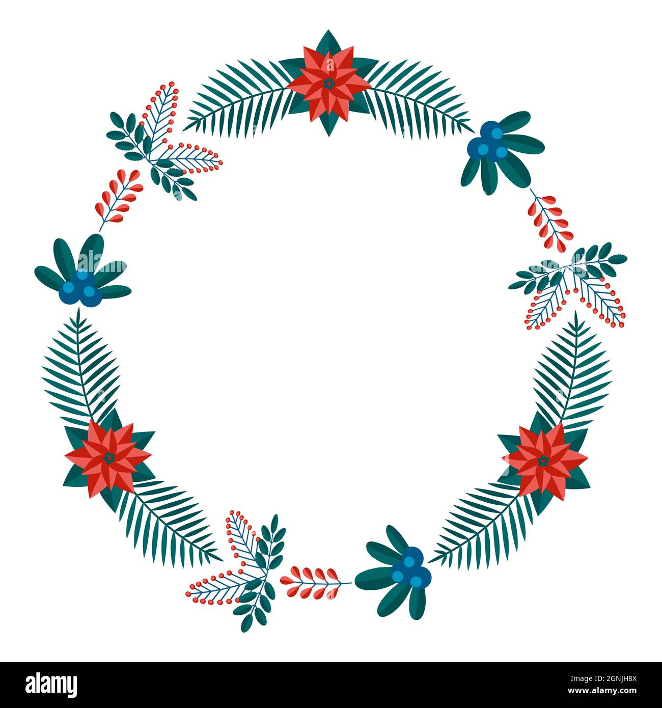 Merry Christmas floral round frame with winter plants frame - wreath in ...