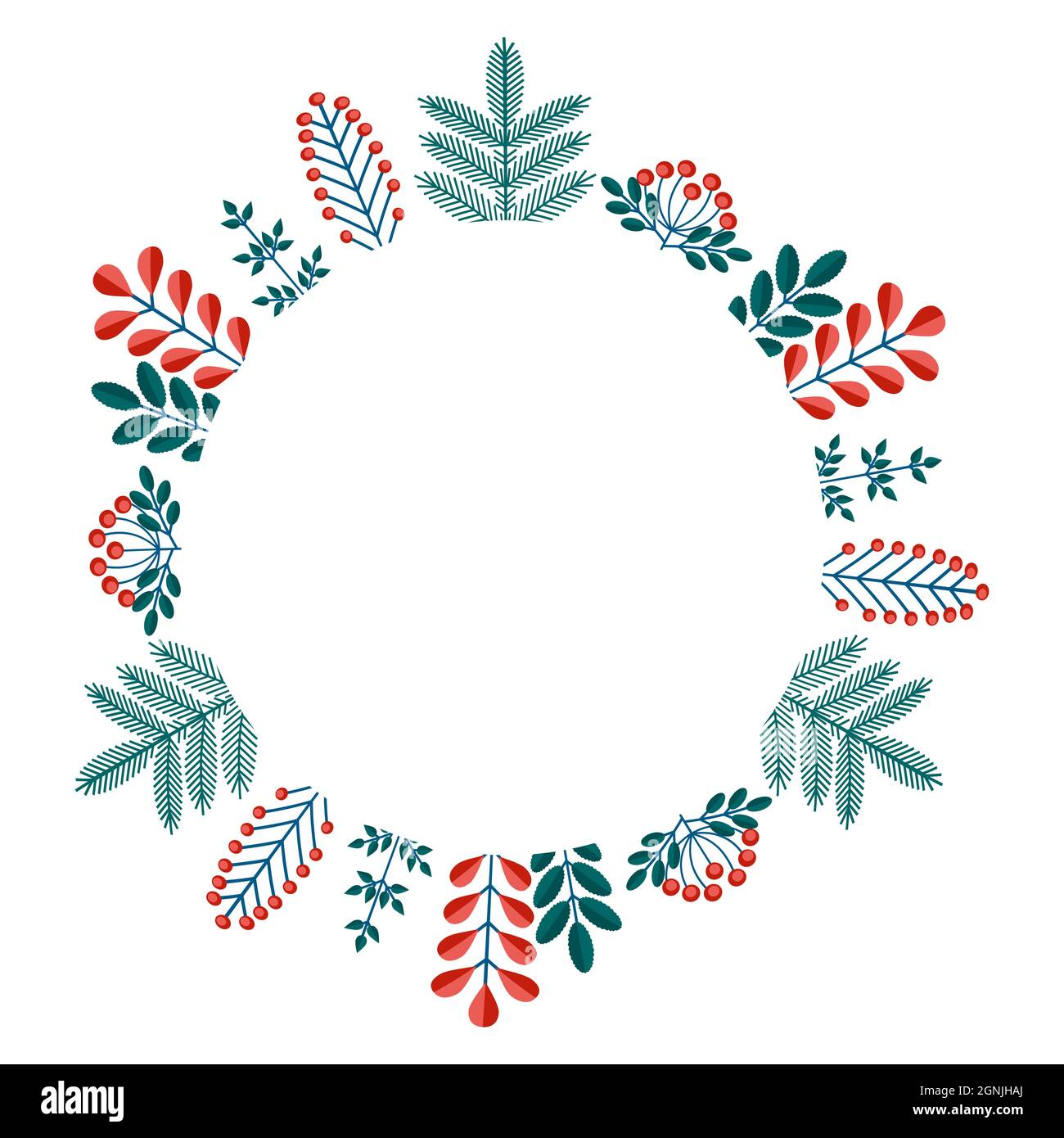 Merry Christmas floral round frame with winter plants frame - wreath in ...