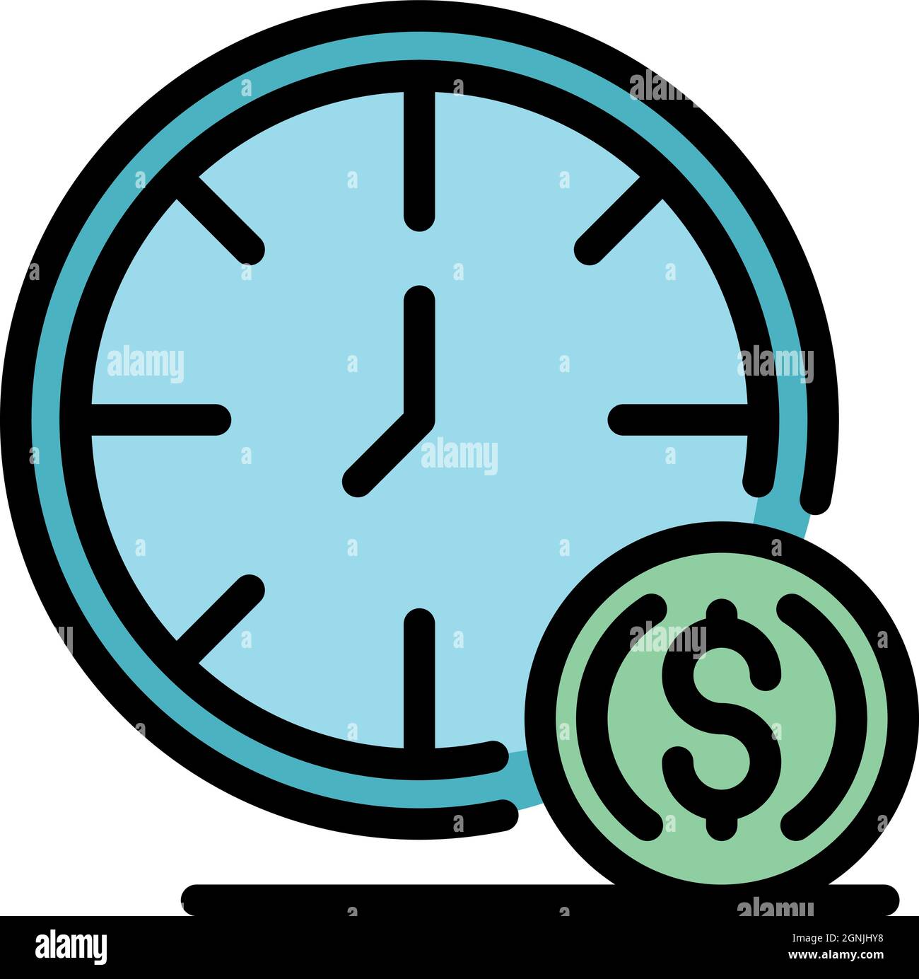 Clock and credit icon. Outline clock and credit vector icon color flat ...