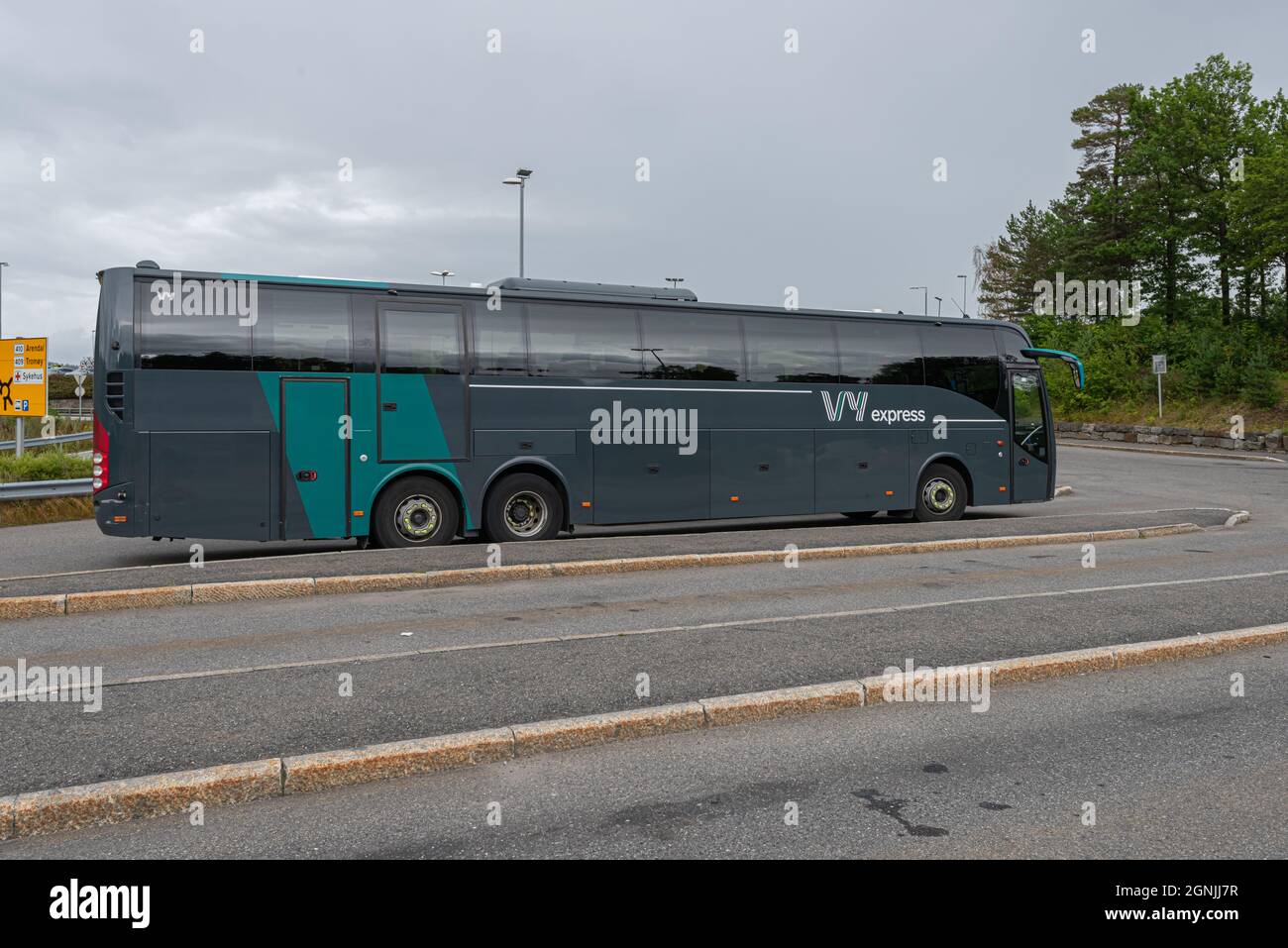 Arendal, Norway - August 01 2021: A passenger bus from VY at Harebakken ...