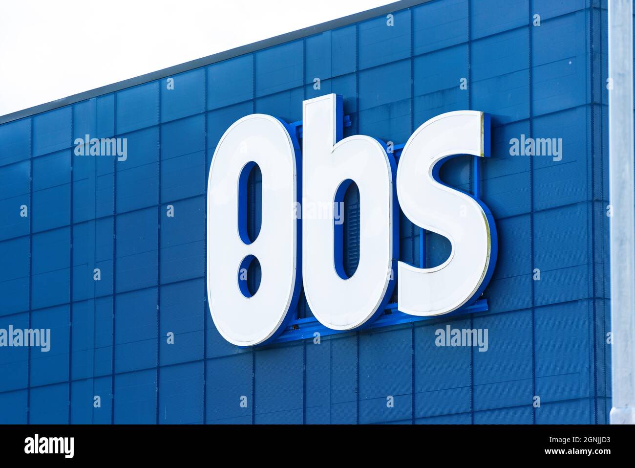 Lyngdal, Norway - August 02 2021: Obs sign outside a warehouse Stock ...