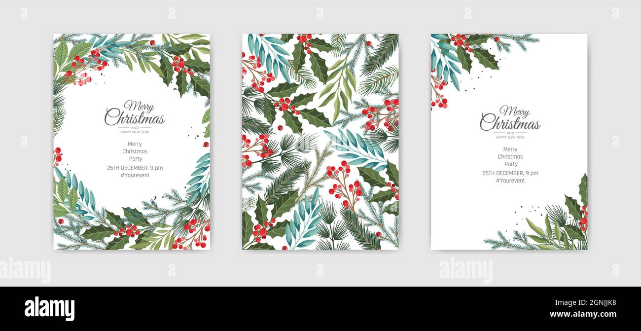 Vector Christmas Cards Set. Holiday Party Card Templates Design Stock ...