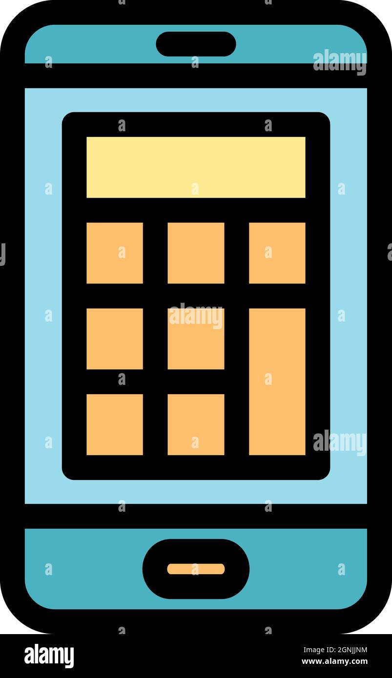 Calculator on phone icon. Outline calculator on phone vector icon color ...