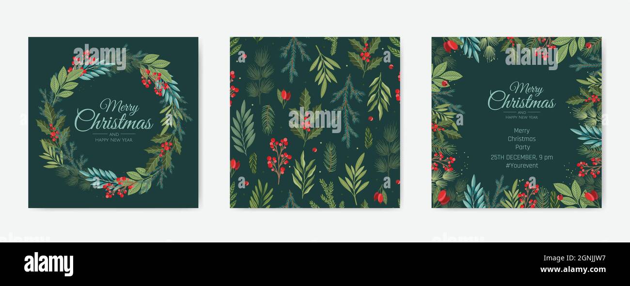 Vector Christmas Cards Set. Holiday Party Card Templates Design Stock ...