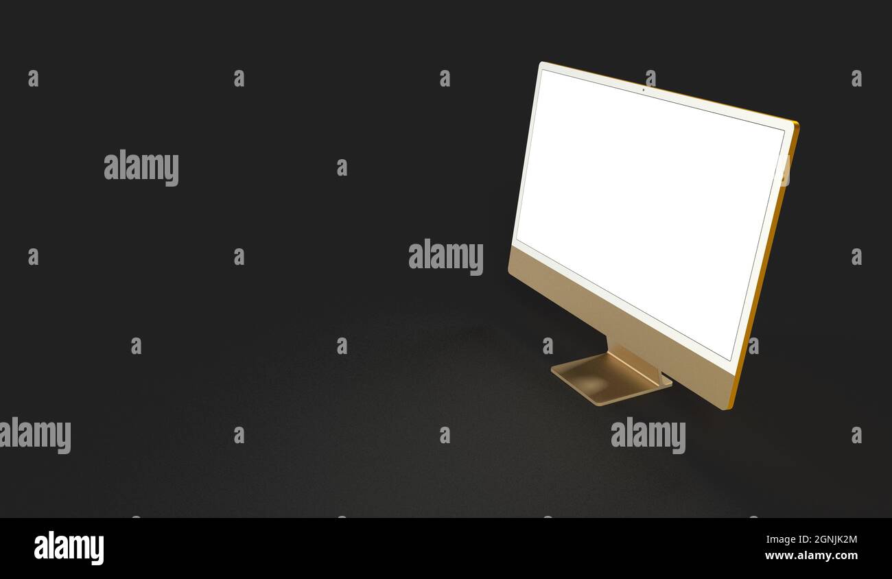 A 3d rendering Realistic Computer, with a white screen, isolated on a ...