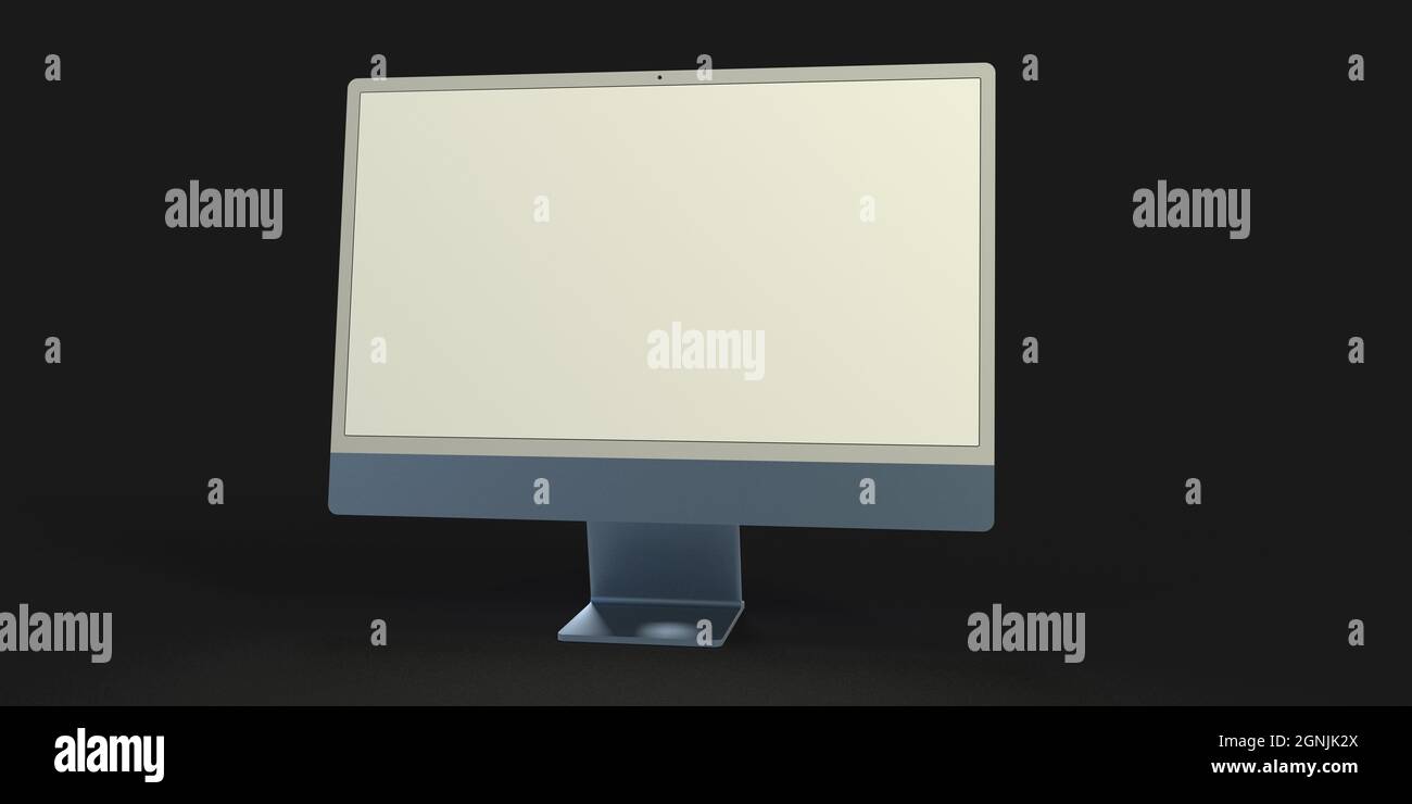 A 3d rendering Realistic Computer, with a white screen, isolated on a ...