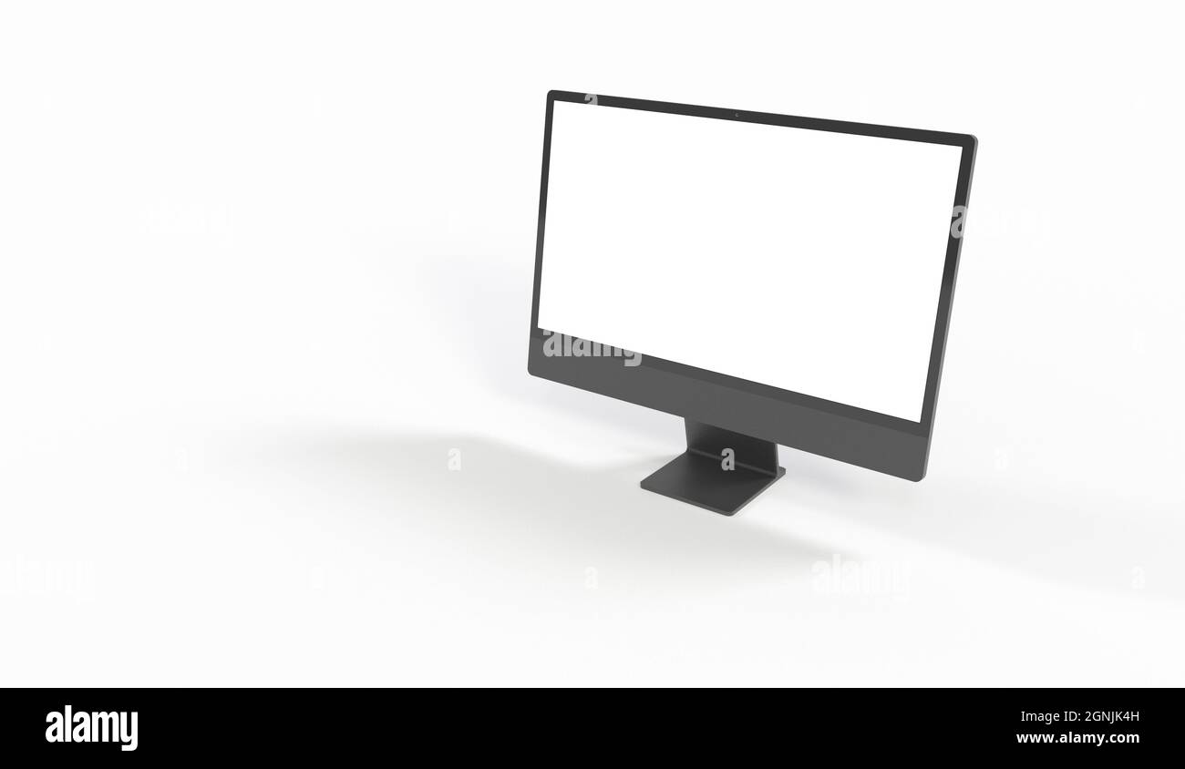 A 3d rendering Realistic Computer, with a white screen, isolated on a ...