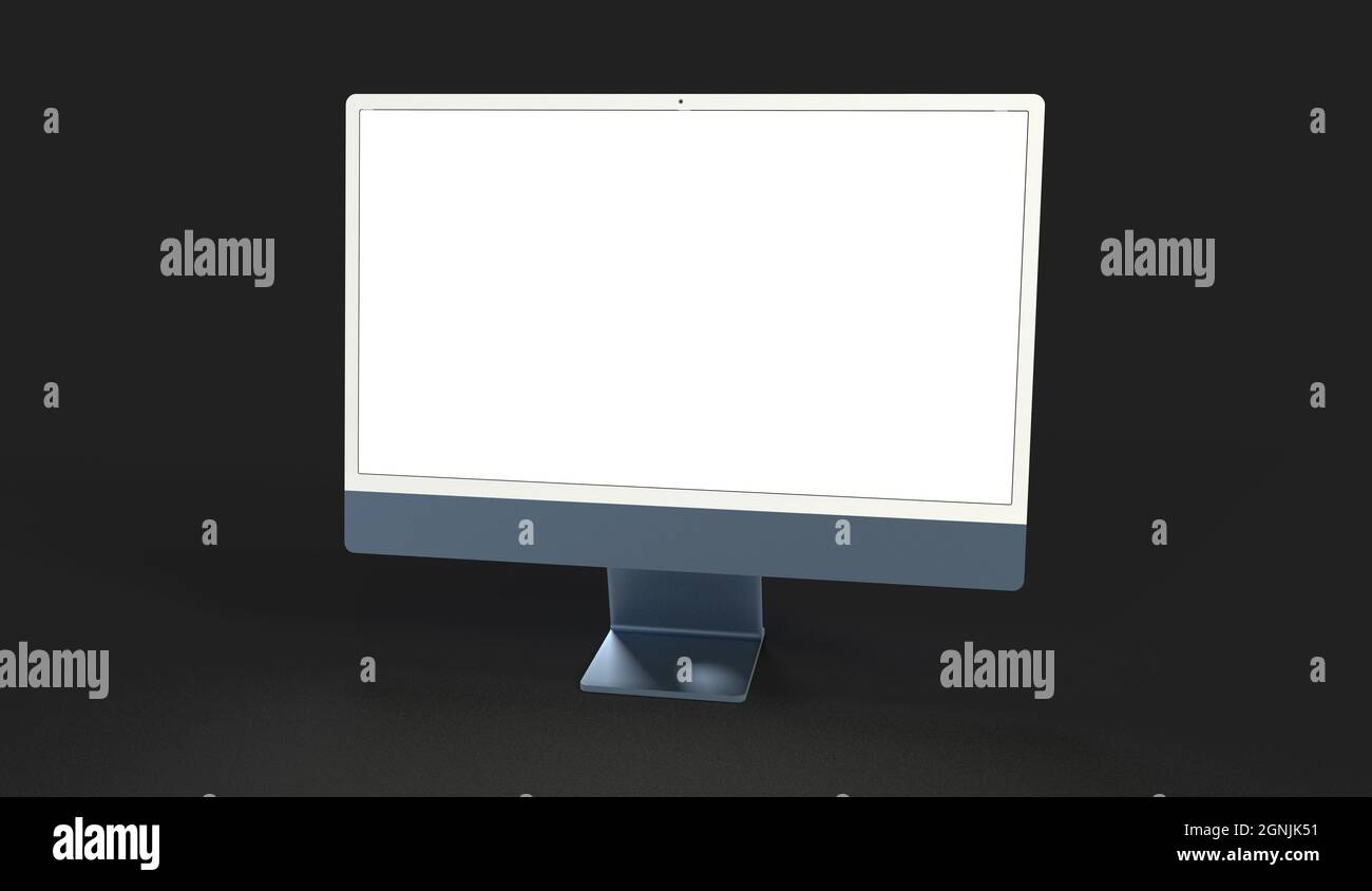 A 3d rendering Realistic Computer, with a white screen, isolated on a ...