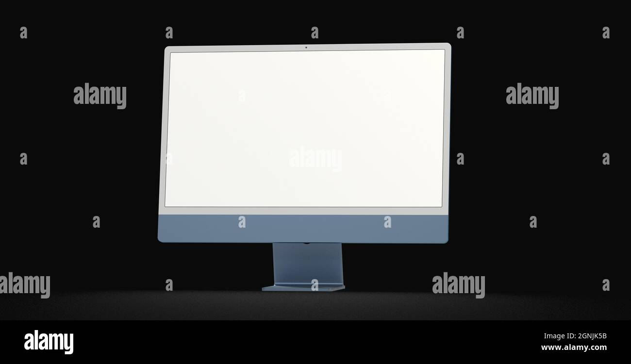 A 3d rendering Realistic Computer, with a white screen, isolated on a ...