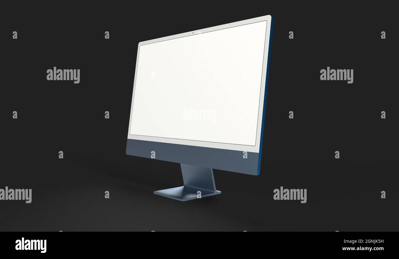 A 3d rendering Realistic Computer, with a white screen, isolated on a ...
