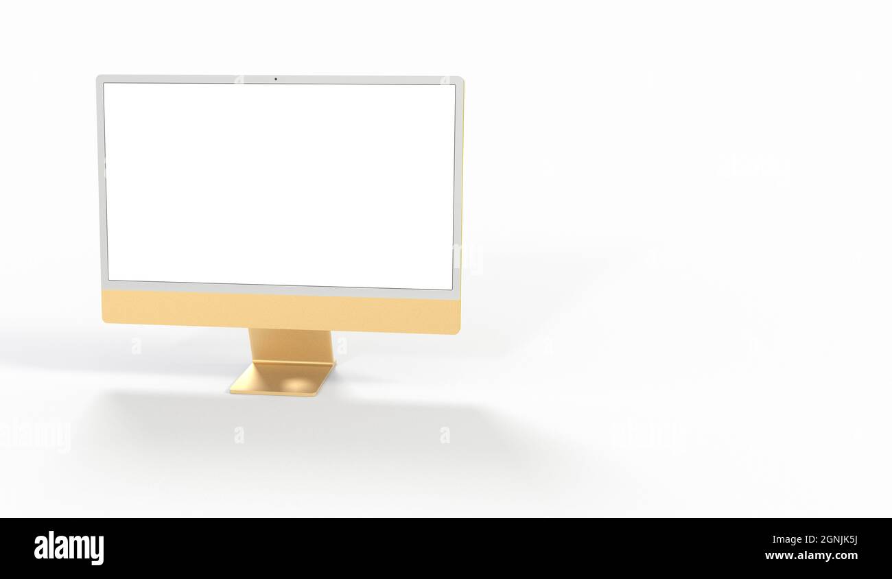 A 3d rendering Realistic Computer, with a white screen, isolated on a ...