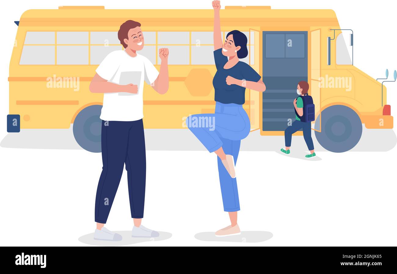 Parents send kid to school semi flat color vector characters Stock ...