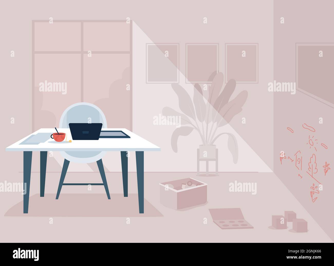 Working parent room flat color vector illustration Stock Vector Image ...