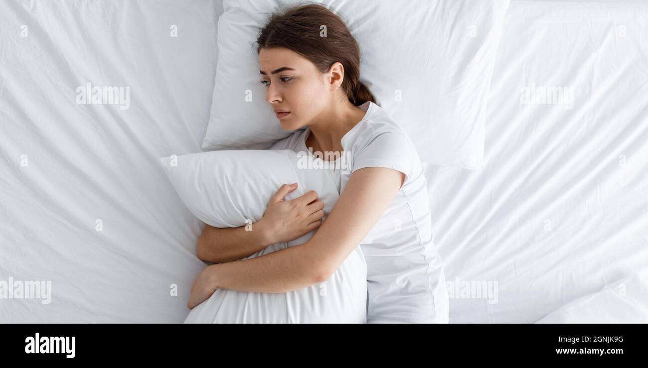 Despair unhappy young cute european woman crying, suffering from mental ...