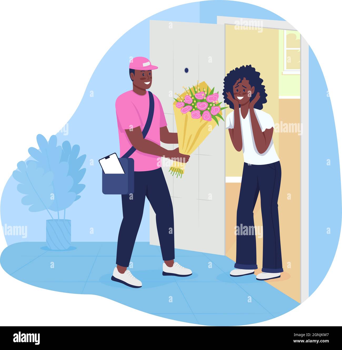 Delivering flowers 2D vector isolated illustration Stock Vector Image ...