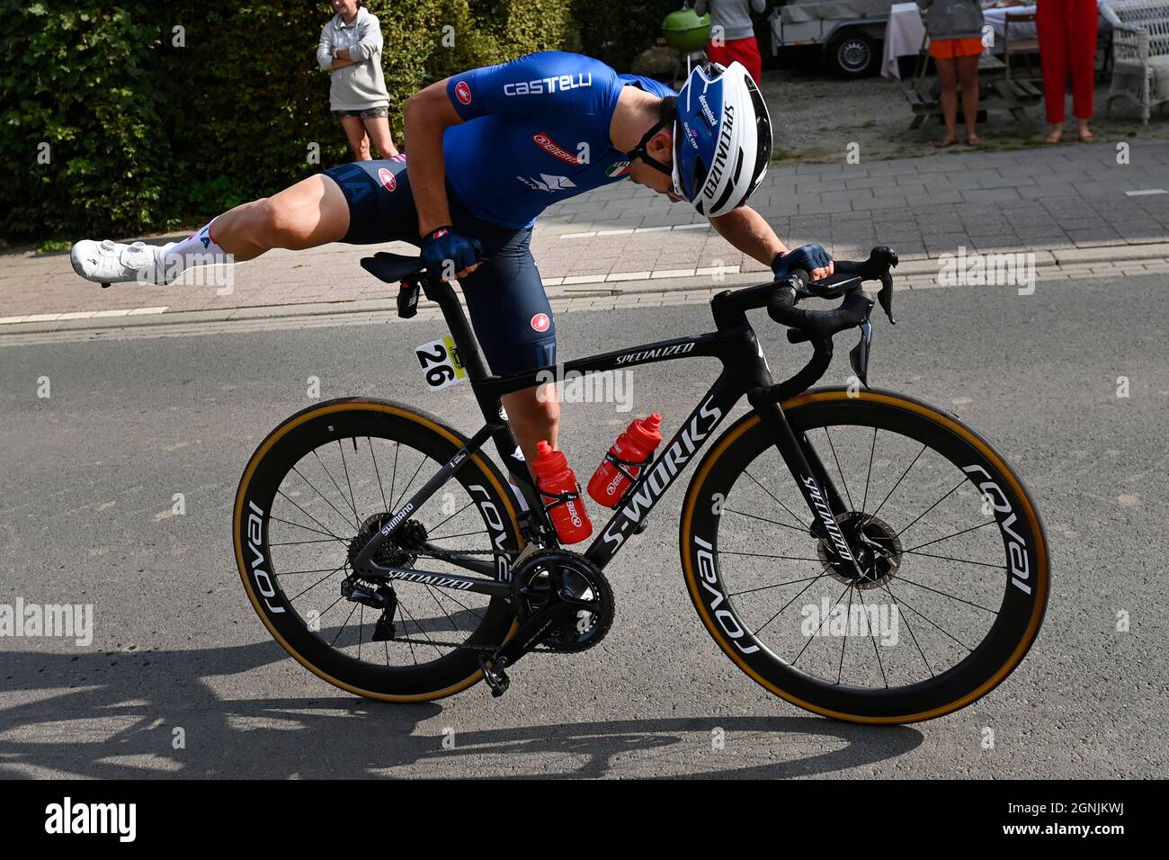 Italian Andrea Bagioli pictured after a fall during the elite men road ...