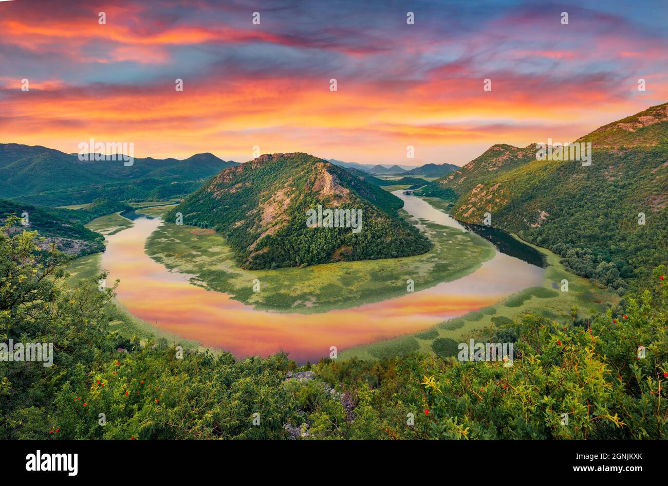 Awesome morning view of Canyon of Rijeka Crnojevica river, Skadar lake ...