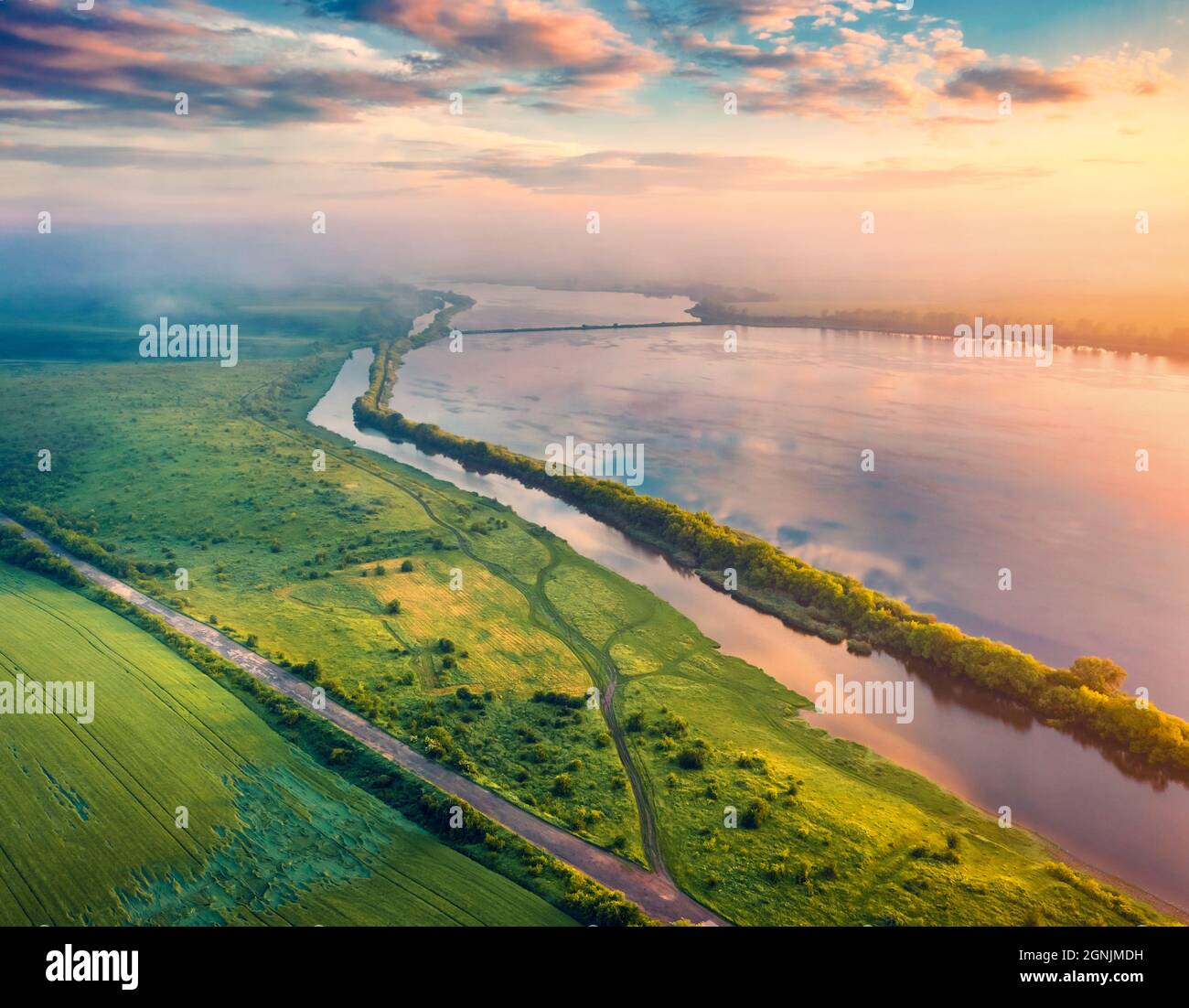 View from flying drone of Plotycha lake. Incredible summer scene of ...