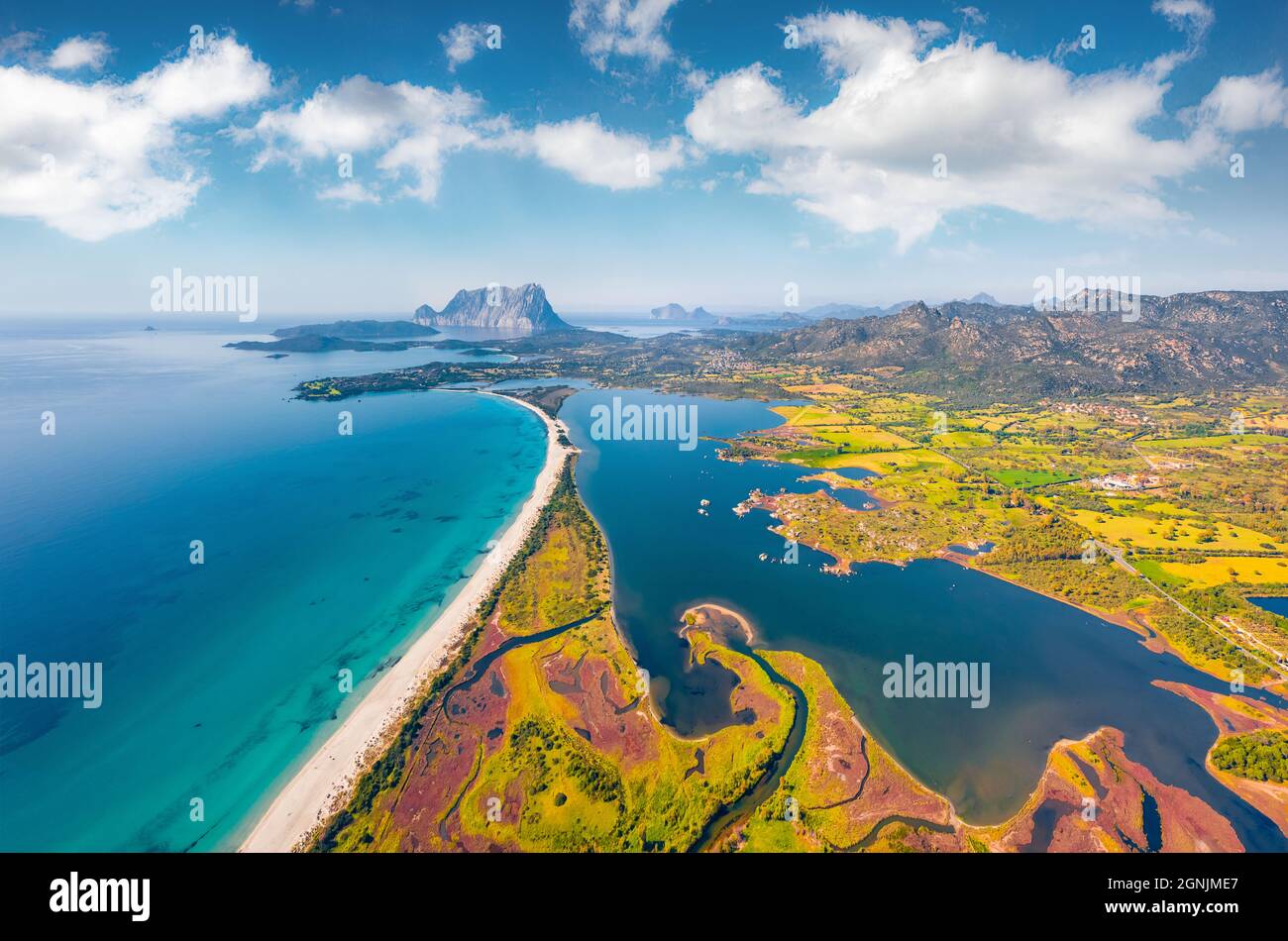 Spectacular morning view from flying drone of La Cinta beach. Fantastic ...