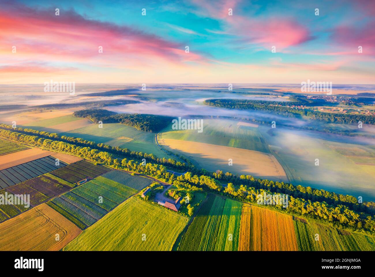 Fabulous summer view from flying drone of Ukrainian countryside with ...