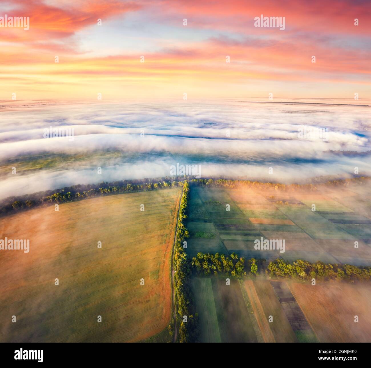 View from flying drone. Unbelievable colors morning scene of Ukrainian ...