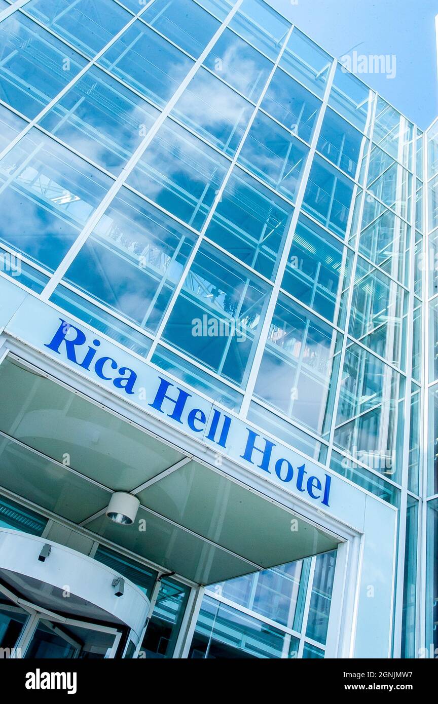 Hell, Norway - July 19 2004: The entrance and facade of Rica Hell Hotel ...