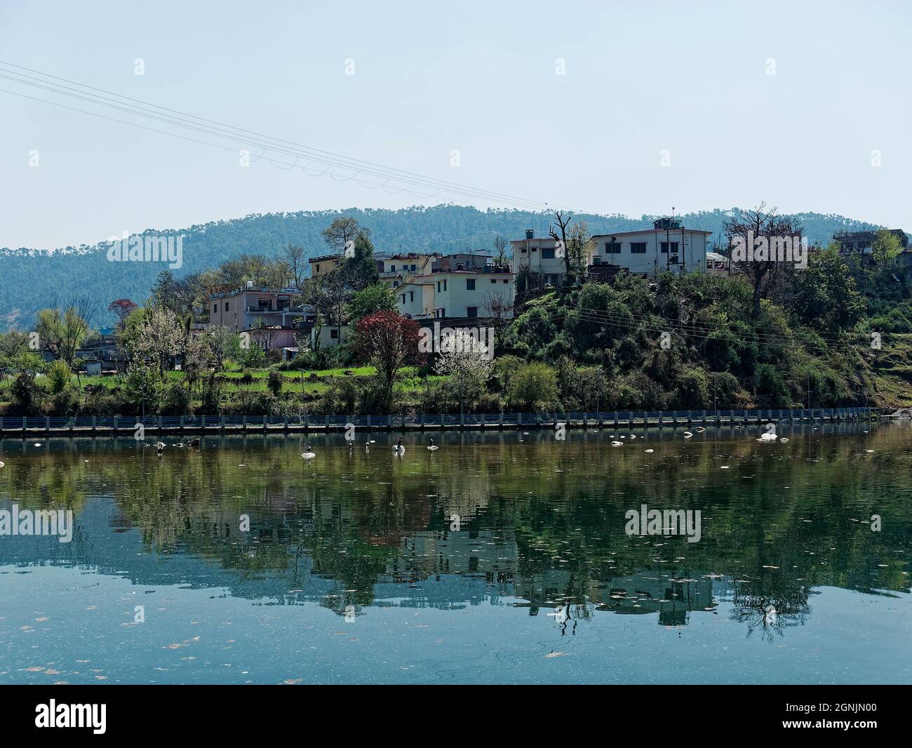 Baijanath lake with beautiful reflection of the mountain at Baijnath ...