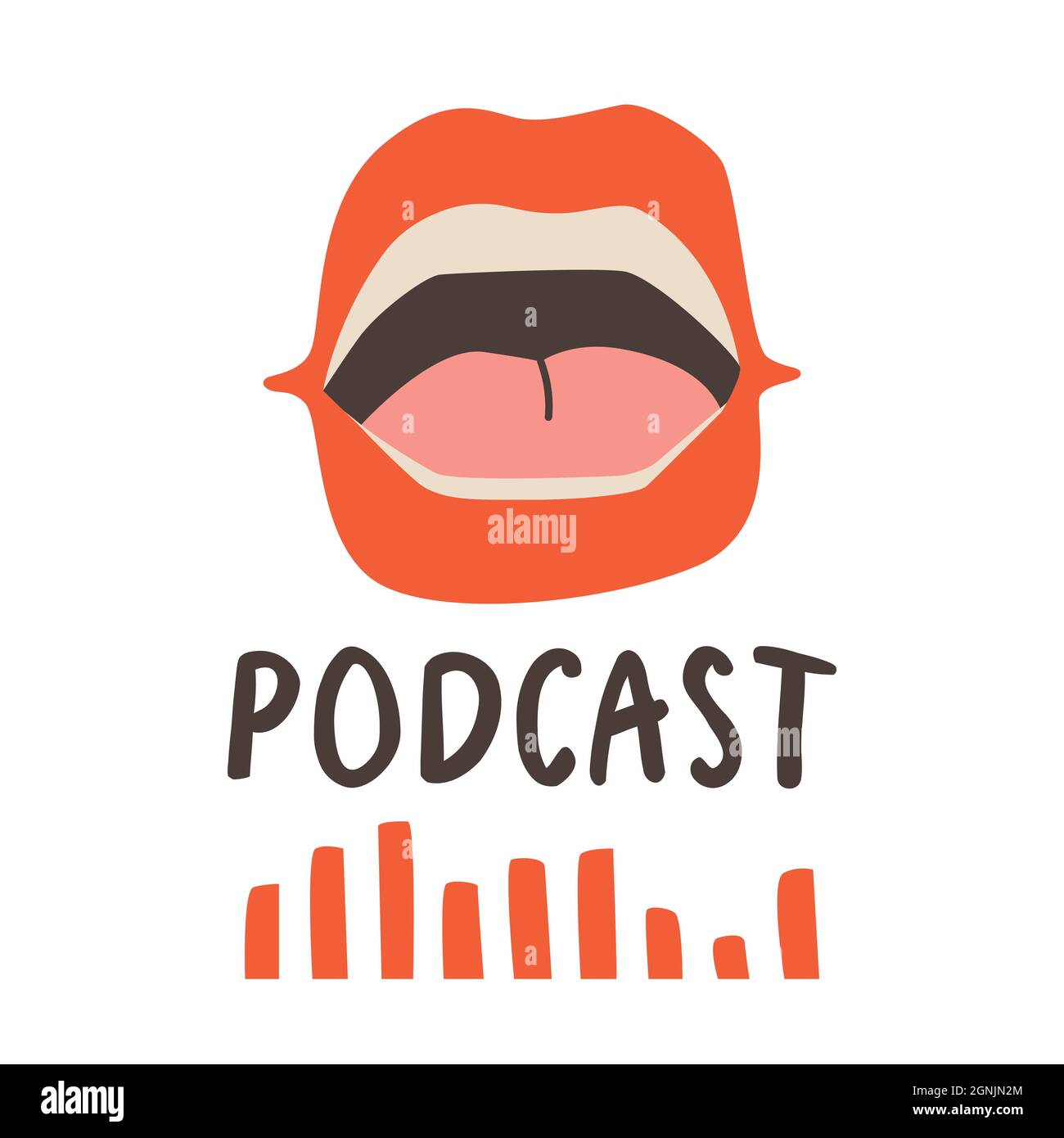 Cover template for podcast show. Open speaking mouth with red lips ...