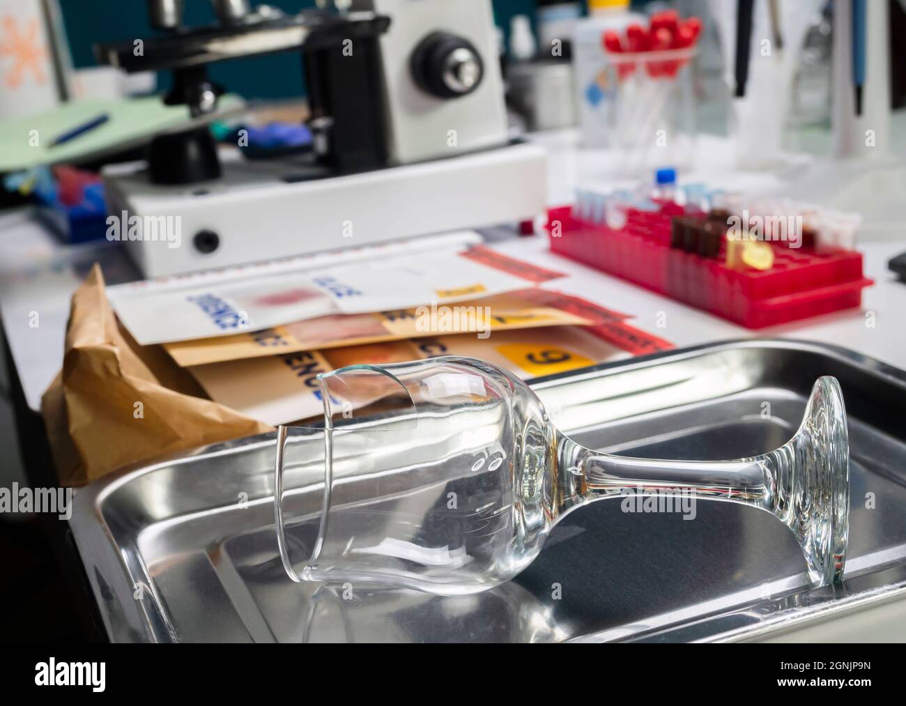 broken glass bottle in Criminalistic Lab, conceptual image Stock Photo ...