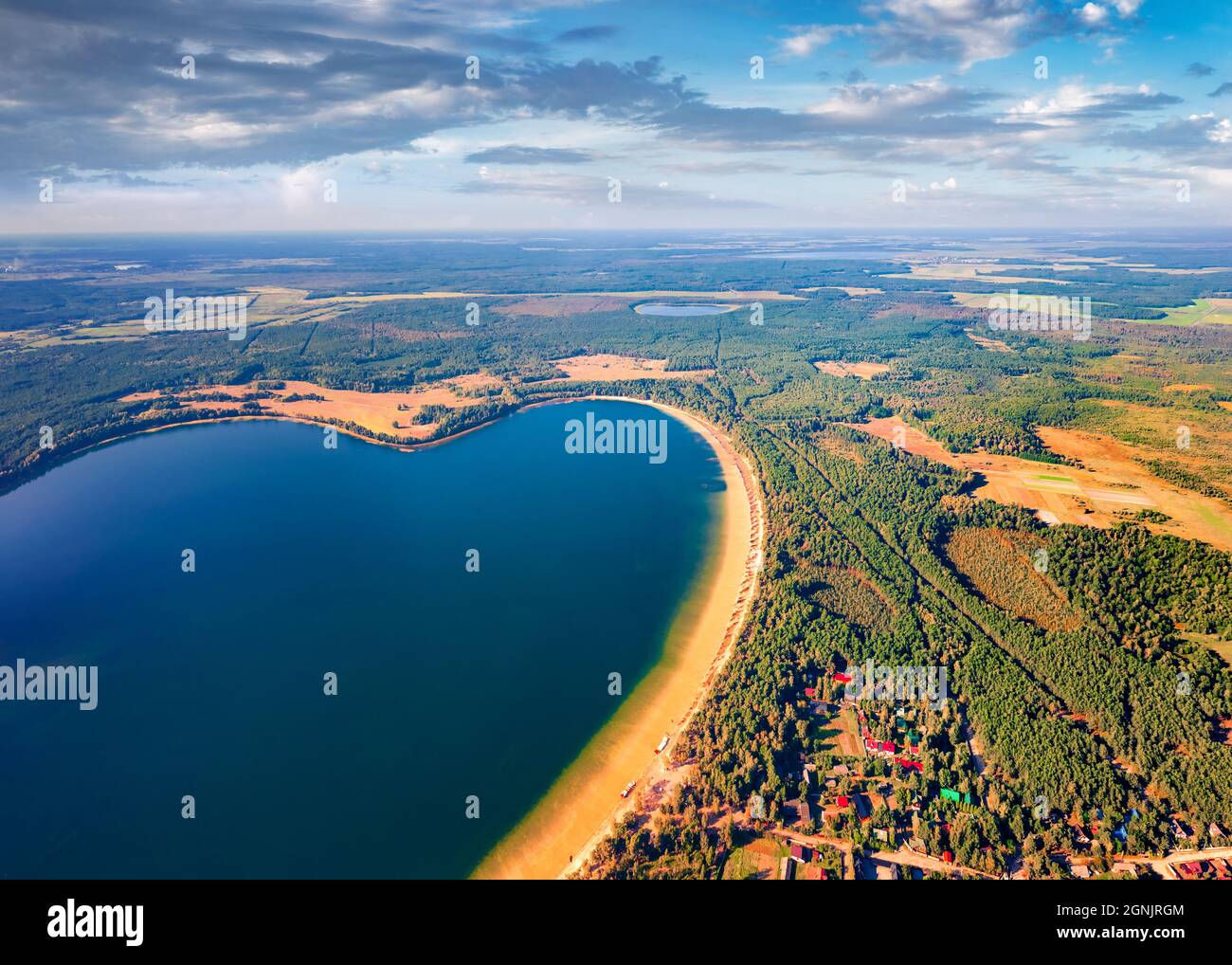 Aerial view in the shape of heatr of Pisochne Lake. Incredible morning ...