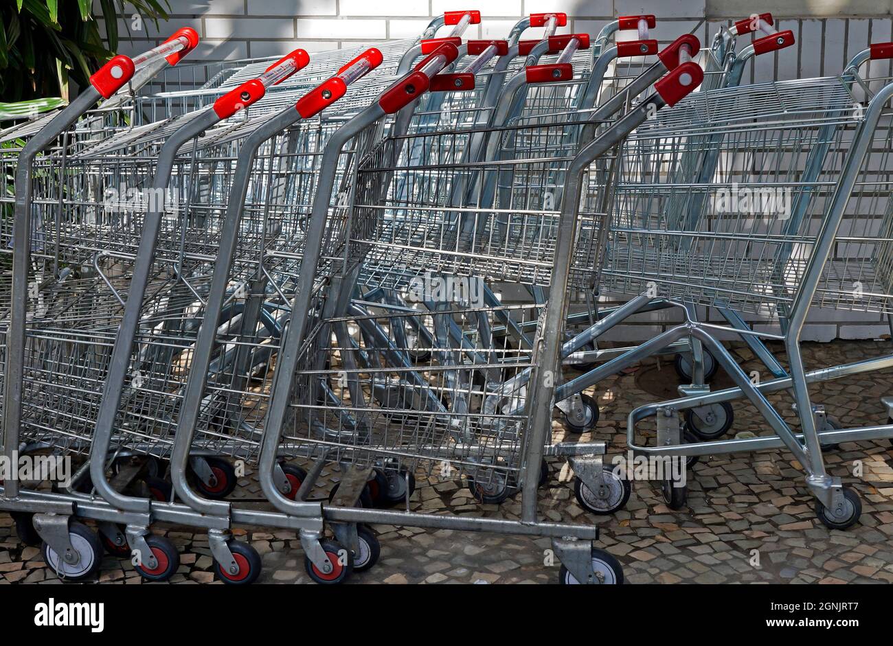 RIO DE JANEIRO, BRAZIL - DECEMBER 1, 2019: Grocery carts, a metal cart ...