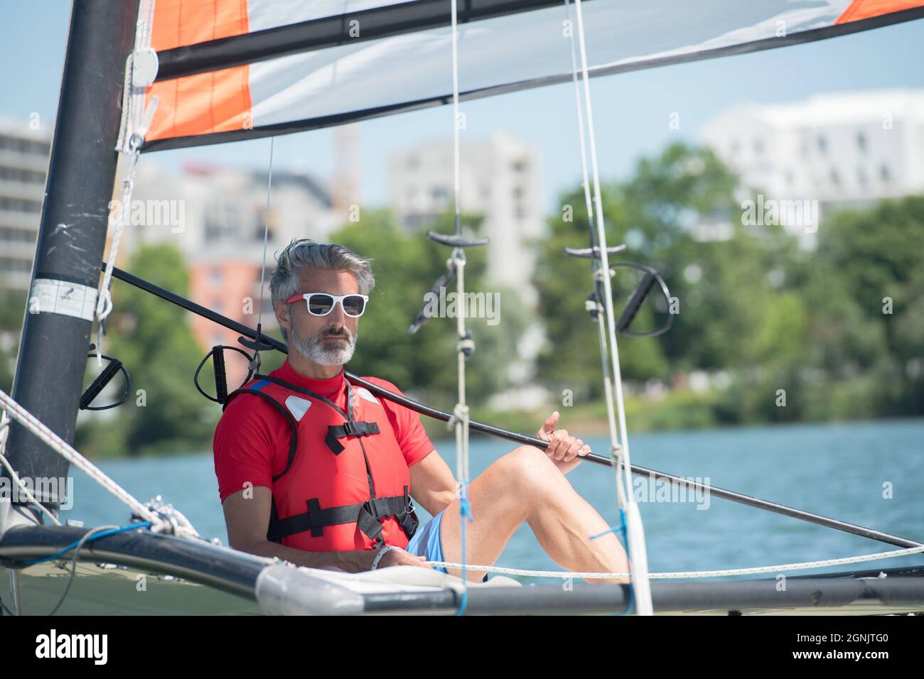 main sailing in a lake Stock Photo - Alamy