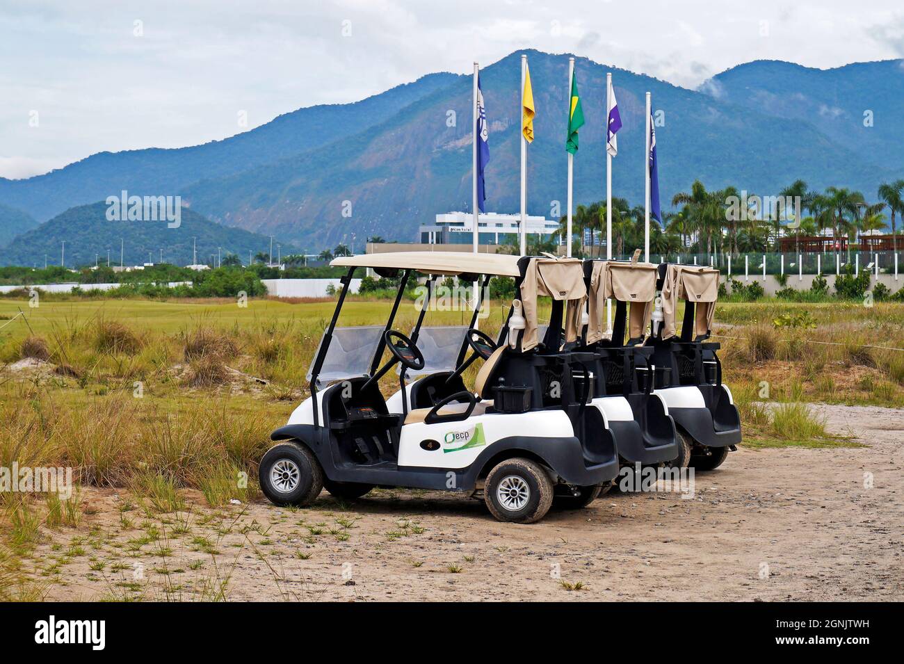 RIO DE JANEIRO, BRAZIL - DECEMBER 11, 2019: Parked golf carts at ...