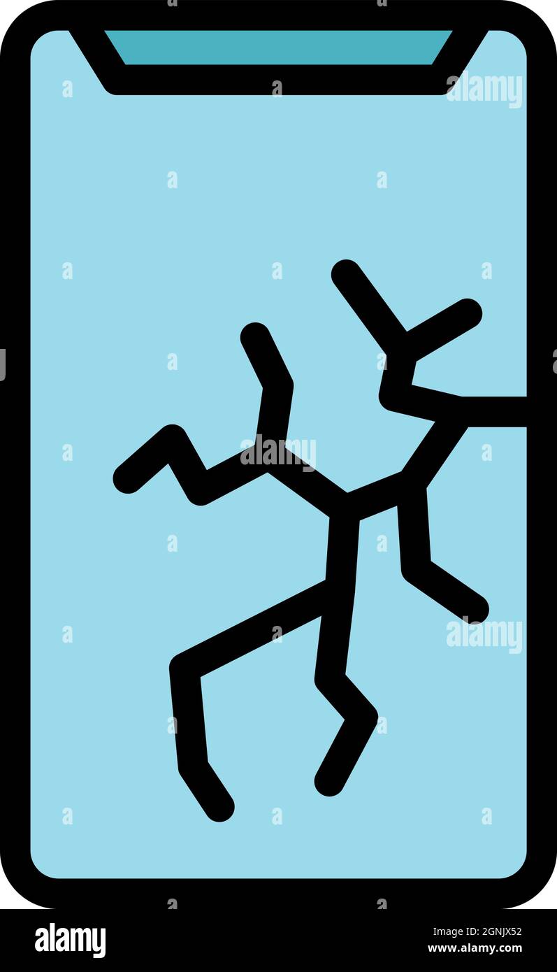 Broken screen icon. Outline broken screen vector icon color flat ...