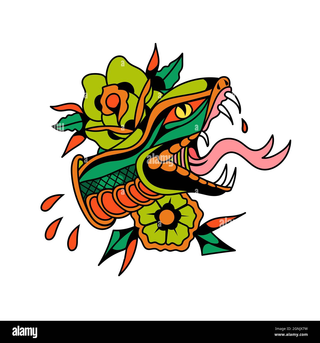 ILLUSTRATION OF FLOWER SNAKE FOR TATTOO, CHARACTER, STICKER, T-SHIRT ...