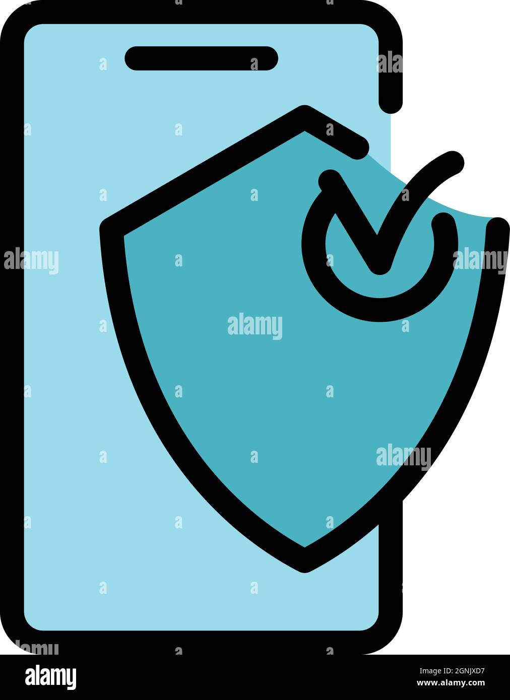Protected phone icon. Outline protected phone vector icon color flat ...