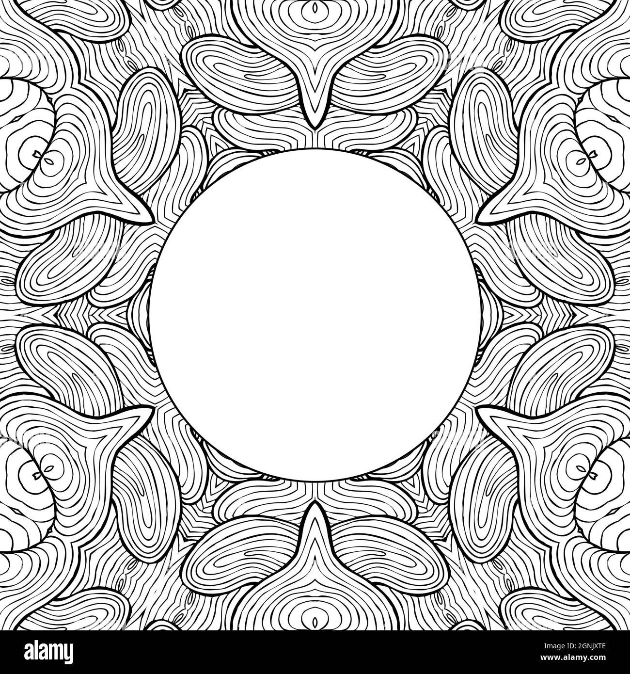 Drawing Coloring Page antistress, black and white symmetrical flower ...