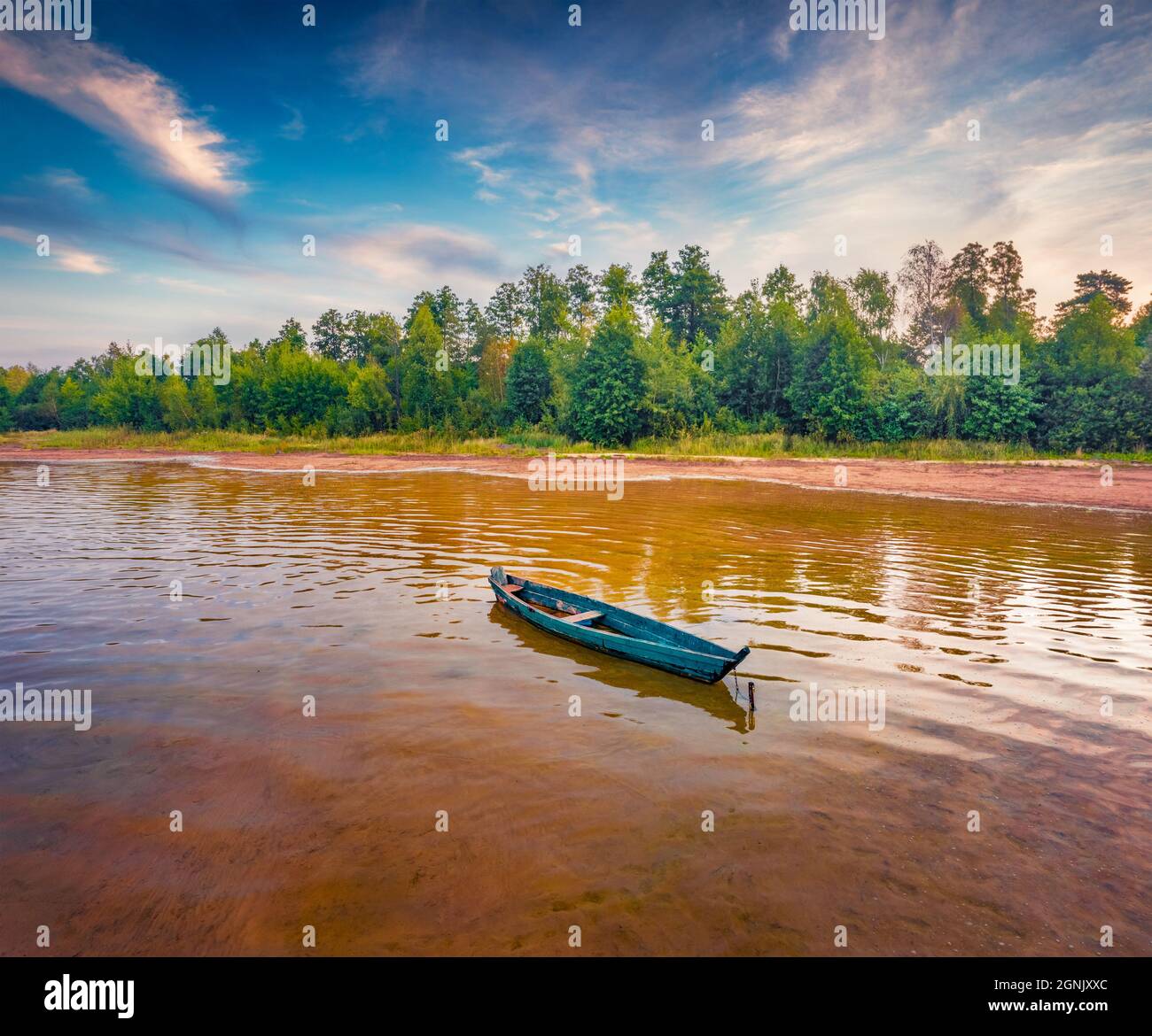 Landscape photography. Abandoned old fishing boat on Svityaz lake ...