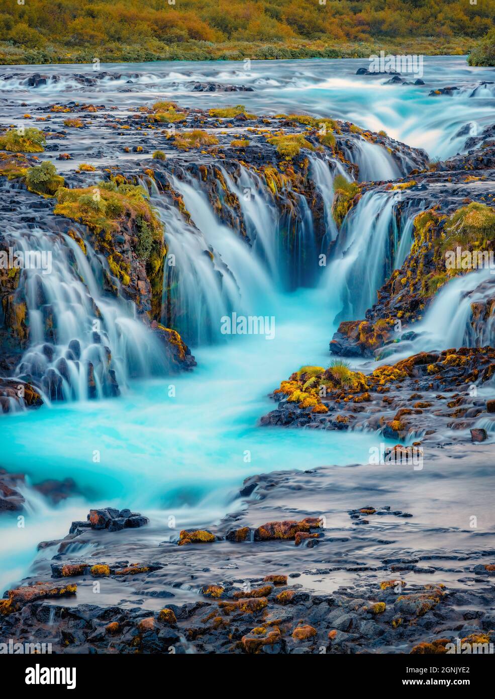 Unbelievable summer scenery. Azure water Bruarfoss Waterfall, secluded ...
